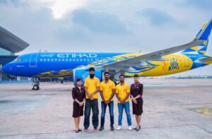 Etihad Airways unveils CSK Livery on inaugural Chennai flight