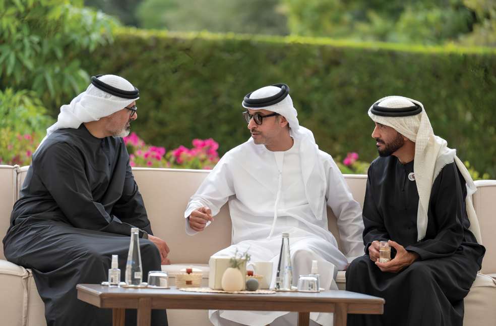 Hazza bin Zayed receives Sheikh Khaled at Al Maqam Palace