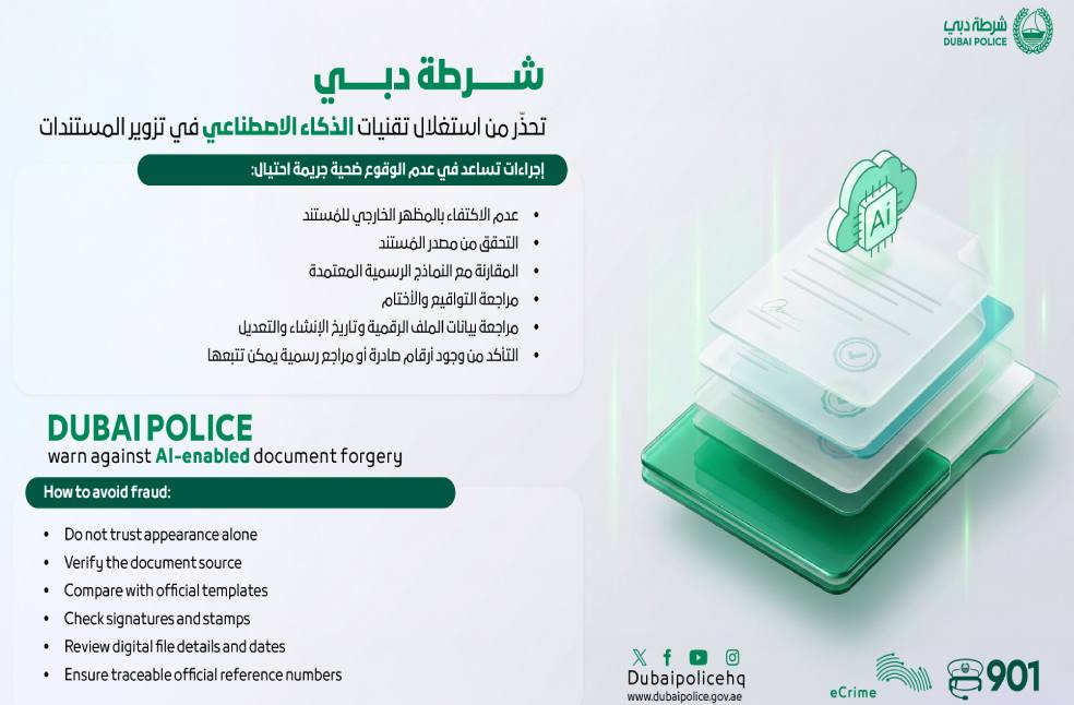 Dubai Police warns against AI forged documents and fraud risks